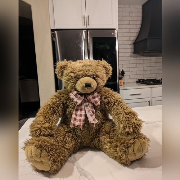 Russ | Toys | Vintage Brown Fuzzy Bear Plush With Check Bow 6 Inch ...